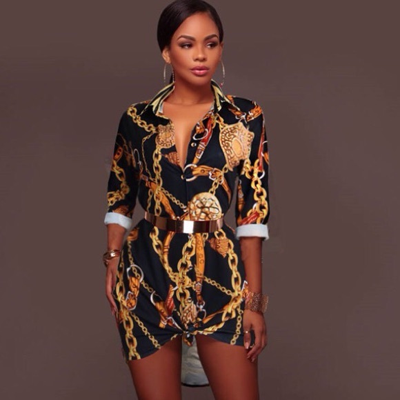 Tops | In Now Black Chain Print Dress Or Tunic | Poshmark